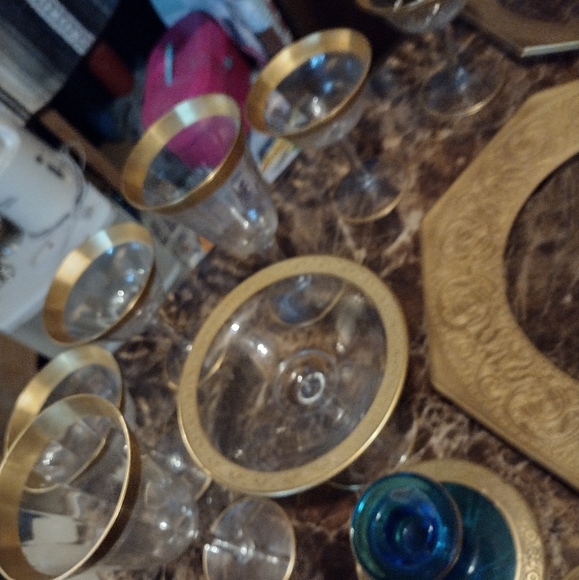 Unknown Dining Vintage Glassware Gold Trimsome Clear Glass Some Blue Glassware Poshmark